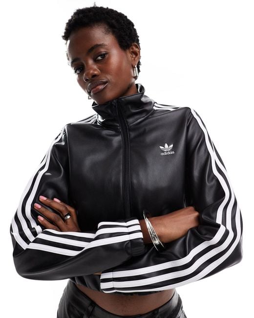 adidas Originals Faux Leather Track Jacket in Black | Lyst UK