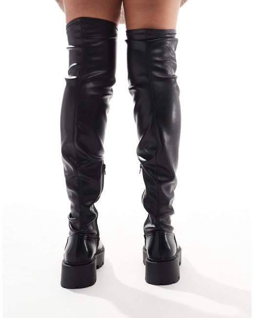 ASOS Wide Fit Kristen Chunky Over The Knee Boot in Black | Lyst