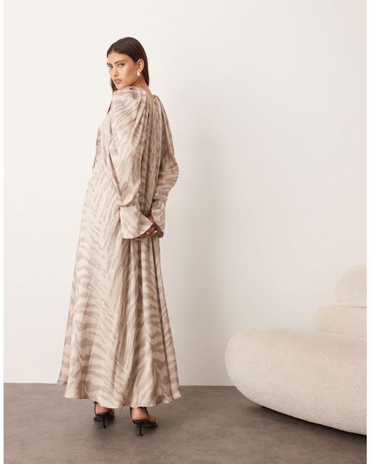 ARRANGE Drawstring Detail Volume Trapeze Maxi Dress in Natural | Lyst