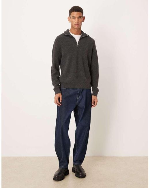 ARKET Wool Chunky Rib Jumper With Half Zip Funnel Neck in Grey for Men ...