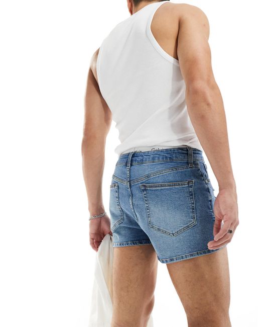 ASOS Super Short Length Skinny Denim Shorts With Rips in Blue for Men ...