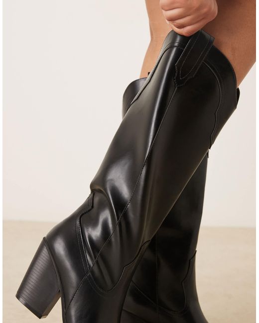 ASOS Curve Claudette Western Knee Boots in Natural | Lyst