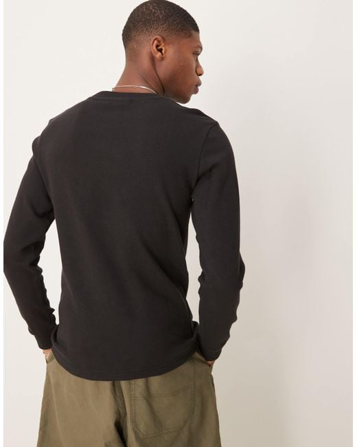Calvin Klein Woven Label Waffle Long Sleeve Top in Black for Men | Lyst