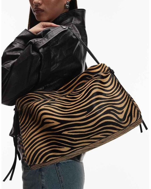 ARKET Hair On Real Leather With Zebra Print Shoulder Bag in Black | Lyst UK