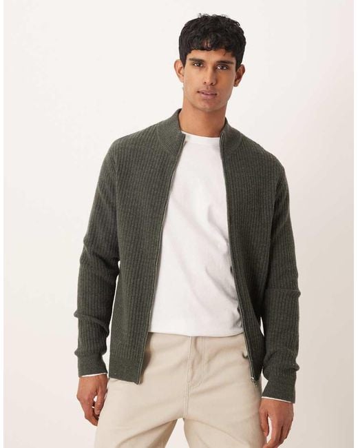 Mango Zip Thorugh Wool Blend Cardigan in Green for Men | Lyst UK