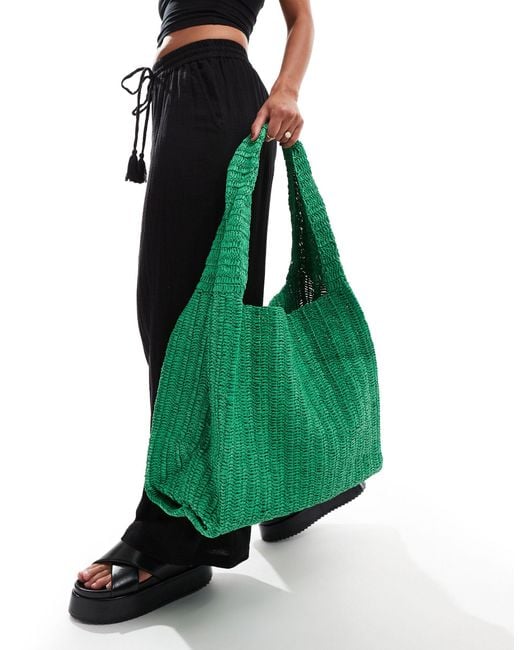 Mango Slouchy Raffia Bag in Green | Lyst UK