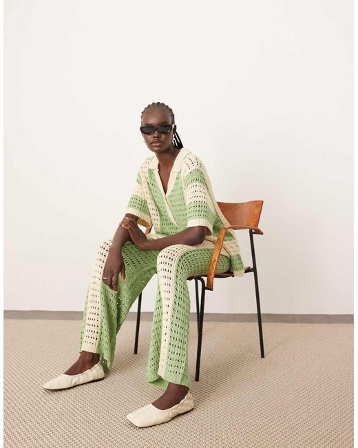 ARRANGE Knitted Vertical Stripe Oversized Shirt Co-ord in Green | Lyst UK