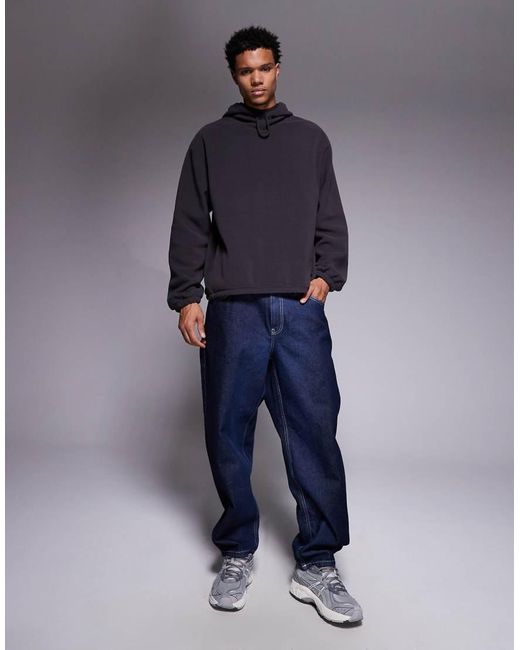 ASOS Relaxed Fleece Hoodie in Blue for Men | Lyst UK