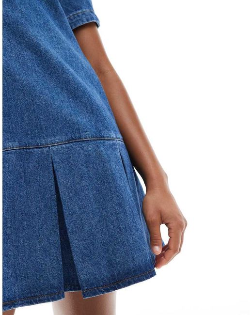 ASOS Denim Shirt Dress With Dropped Waist Pleated Panel in Blue | Lyst UK
