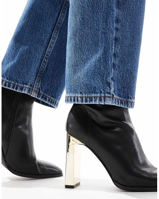 ASOS Eloise High Metallic Block Heeled Boots in Blue | Lyst
