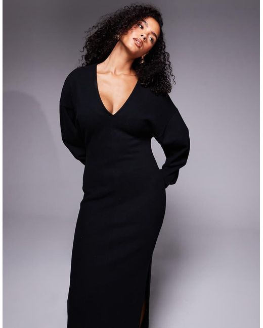 ASOS Supersoft Slouchy V Neck Maxi Dress in Black | Lyst UK