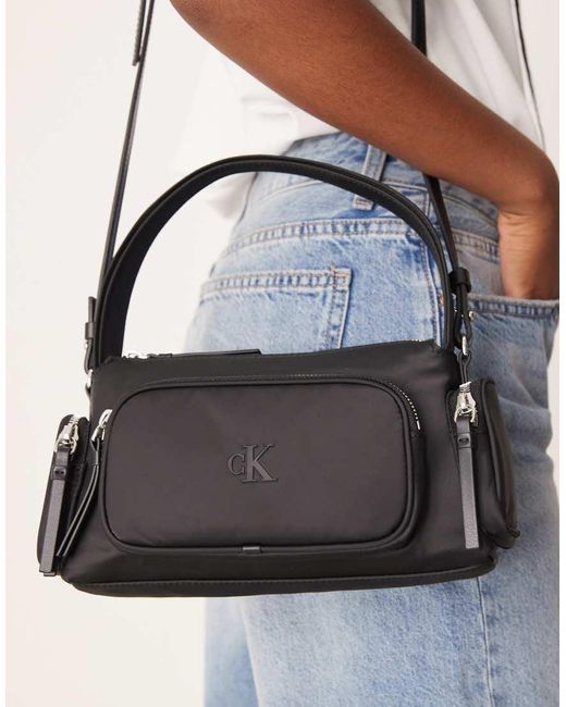 Calvin Klein Nylon Pocket Shoulder Bag in Grey | Lyst UK