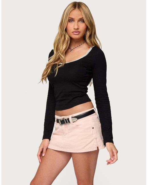 Edikted Contrast Lacey Long Sleeve Top in Black | Lyst UK