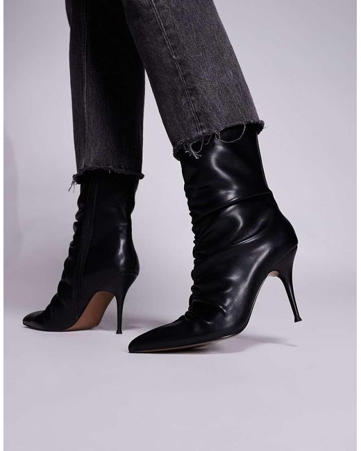ASOS Erin Ruched High Heeled Ankle Boots in Black | Lyst UK