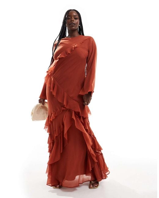 ASOS Asos Design Curve Fluted Long Sleeve Extreme Ruffle Maxi Dress in ...