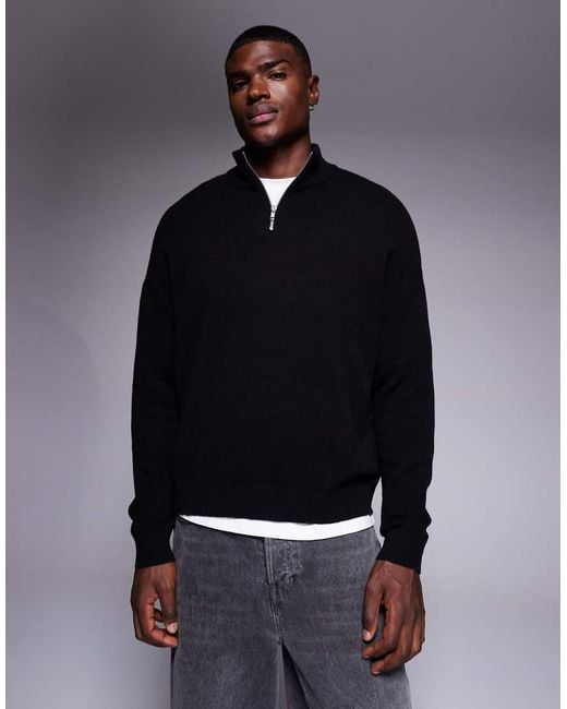 ASOS Oversized Knitted Lambswool Half Zip Jumper in Blue for Men | Lyst UK