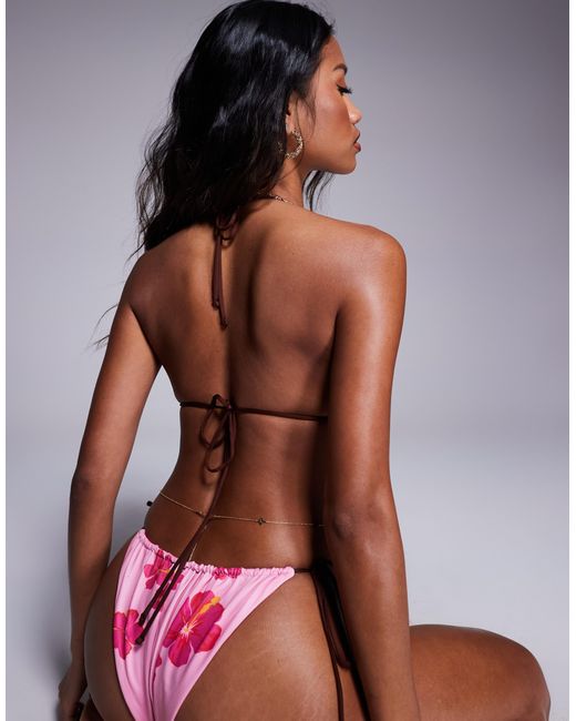 ASOS Hailey Reversible Hibiscus Print Micro Triangle Bikini Top in Pink | Lyst