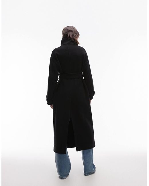 ARKET Wool Maxi Belted Trench Coat With Side Splits in Black | Lyst