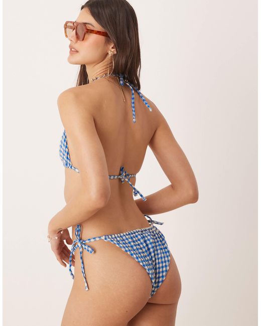 ASOS Seersucker Triangle Bikini Top in Blue | Lyst