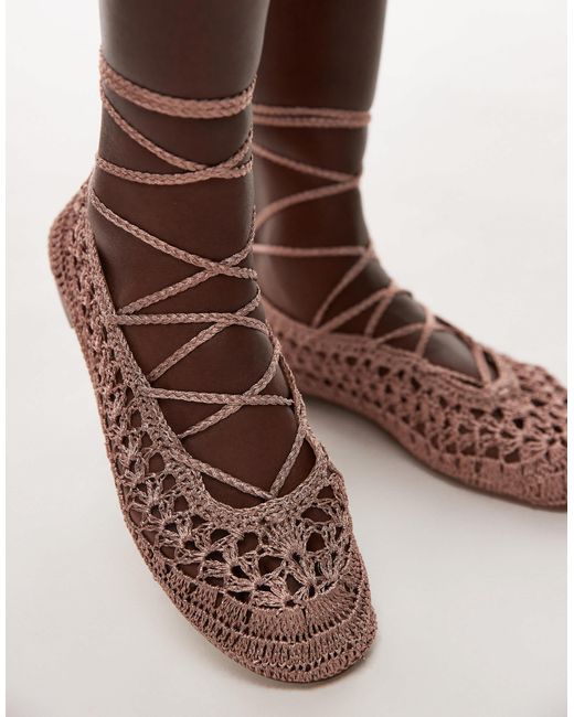 Mango Crochet Ballet Pump in Brown | Lyst