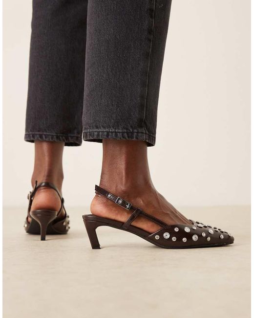ASOS Wide Fit Shadow Embellished Chisel Toe Slingback Mid Heel Shoes in ...