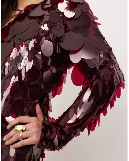 ASOS Embellished Multi Disc One Shoulder Midaxi Dress in Red | Lyst