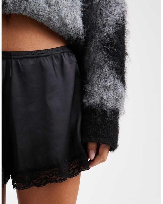 Miss Selfridge Lace Trim Hot Pant Shorts in Grey | Lyst UK