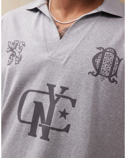 ASOS Boxy Oversized Polo With Sports Graphics in Gray for Men | Lyst