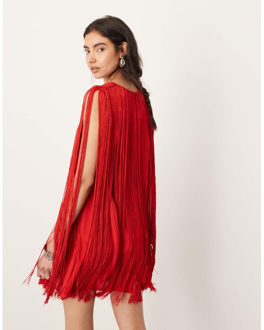 ASOS Ultimate Fringe Trapeze Mini Dress in Red | Lyst
