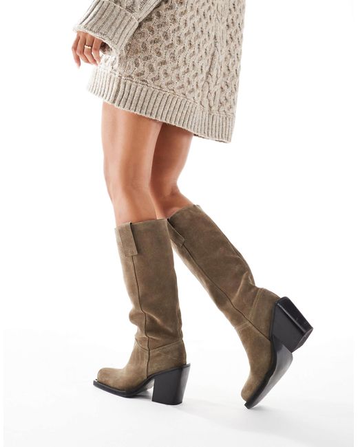 ASOS Celia Leather Western Pull On Boots in White | Lyst