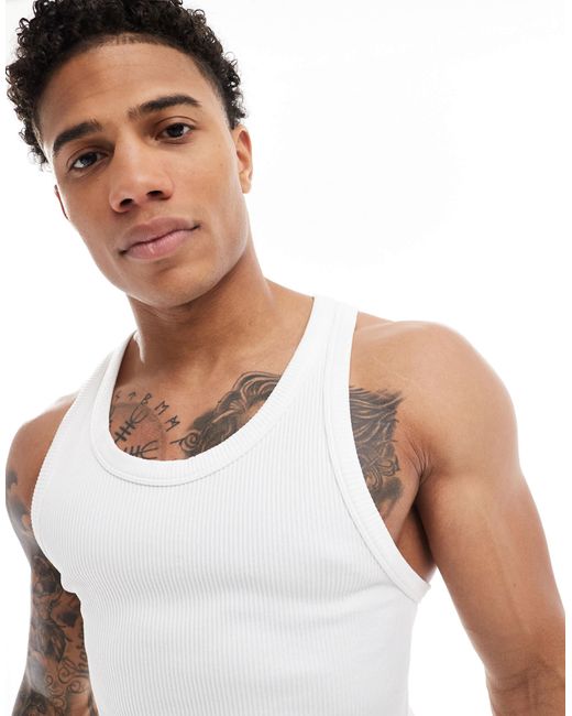 ASOS Icon Seamless Rib Training Racer Back Vest in White for Men | Lyst