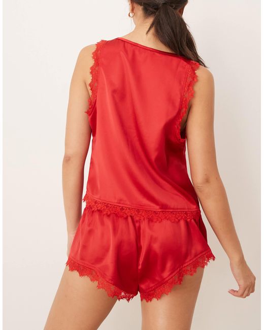 The Frolic Exclusive Lil Satin Open Tie Singlet With Lace Trims in Red ...