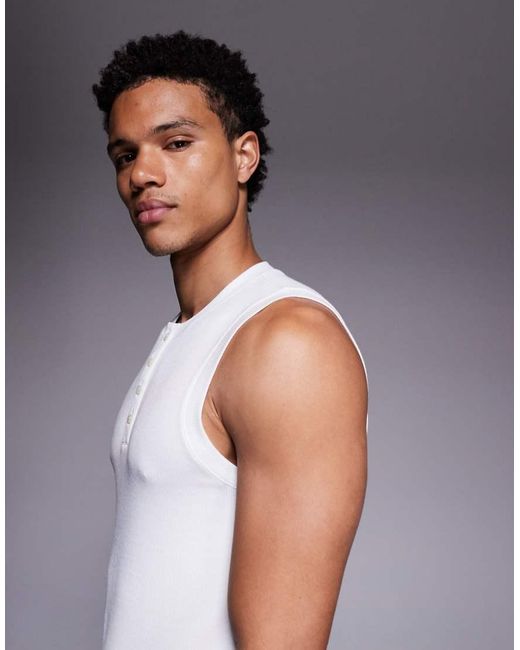 4505 Rest Day Ultra Soft Modal Rib Slim Fit Henley Tank in Blue for Men ...