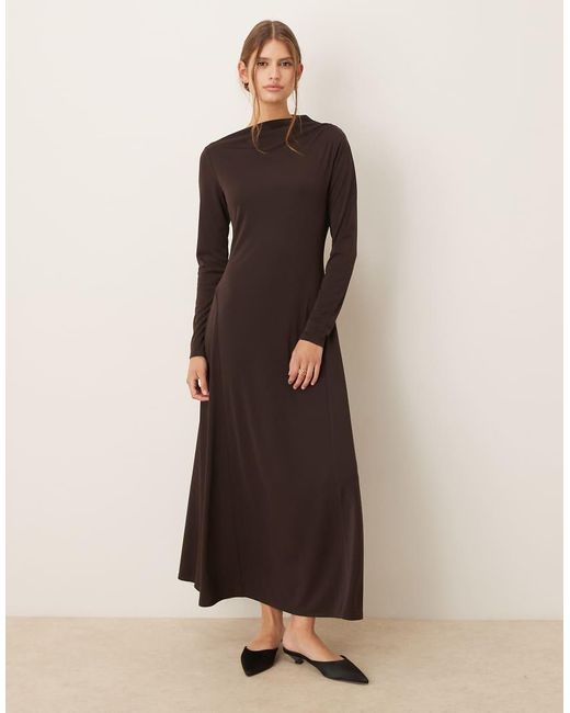 Mango Slash Neck Long Sleeve Maxi Dress in Natural | Lyst UK
