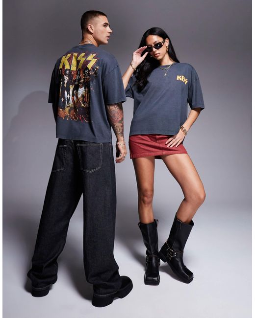 ASOS Unisex Boxy Oversized T-shirt With Kiss Prints in Blue | Lyst