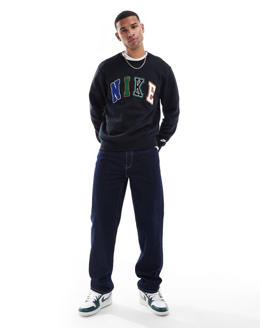 Nike Club Letters Logo Crew Neck Sweatshirt in Blue for Men | Lyst