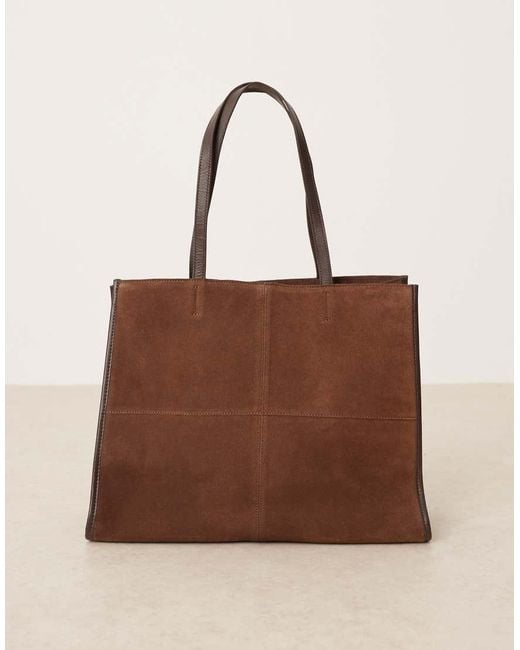 Mango Suede Structured Tote Bag in Brown | Lyst UK