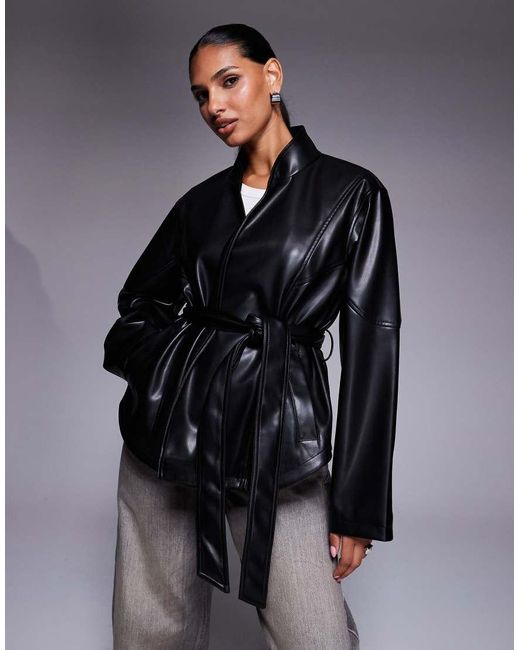 ASOS Leather Look Seam Detail Jacket in Grey | Lyst UK