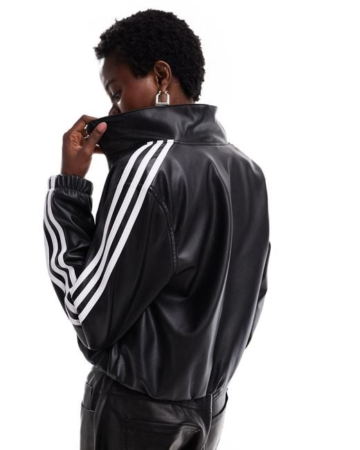 adidas Originals Faux Leather Track Jacket in Black | Lyst UK