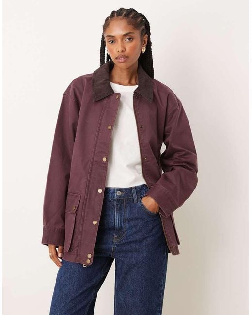 Abercrombie & Fitch Mid Length Contrast Collar Waxed Barn Jacket in ...