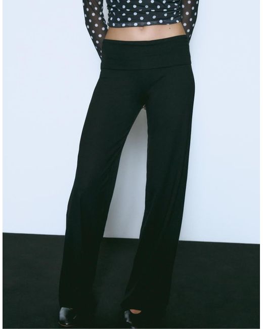 Stradivarius Mesh Trousers With Fold-over Waist in Grey | Lyst UK