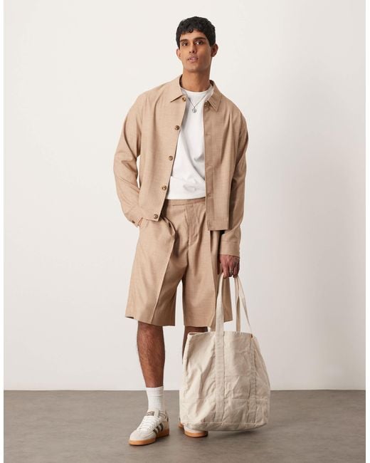 ASOS Smart Co-ord Button Up Harrington Jacket in Natural for Men | Lyst