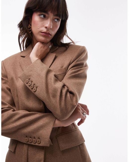 Mango Belted Wool Touch Blazer Co-ord in Brown | Lyst