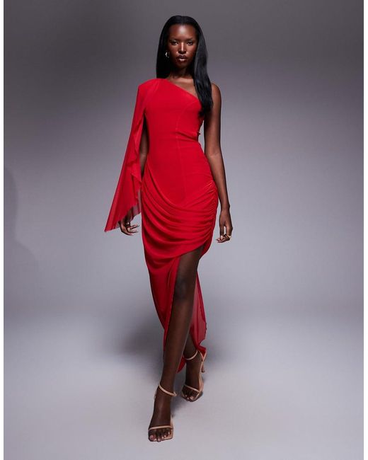ASOS Draped Mini Dress in Red | Lyst UK
