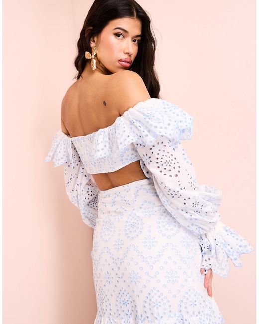 ASOS Beach Co-ord Off Shoulder Broderie Top With Front Tie | Lyst