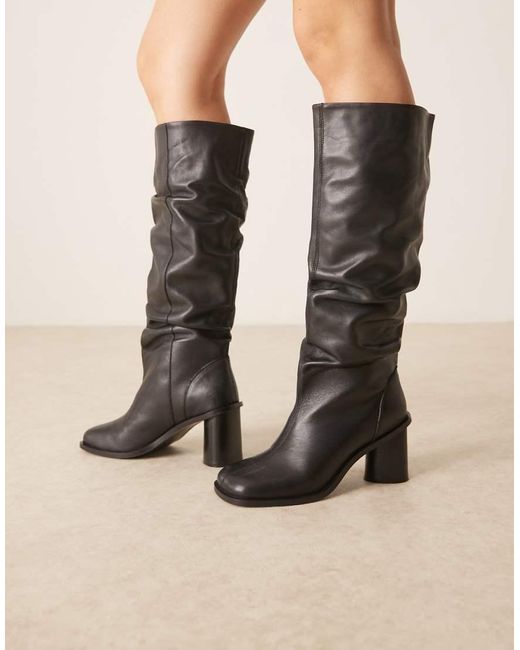 ASOS Carolina Leather Slouchy Heeled Knee Boots in Natural | Lyst UK