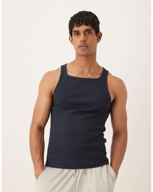 ASOS Heavyweight Muscle Rib Square Neck Vest in Blue for Men | Lyst