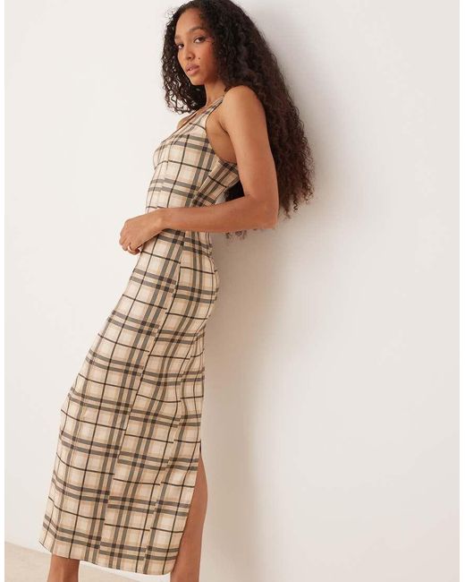 ASOS Square Neck Maxi Dress in Natural | Lyst UK