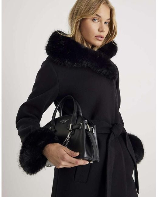 River Island Faux Fur Trim Hooded Coat in Blue | Lyst UK