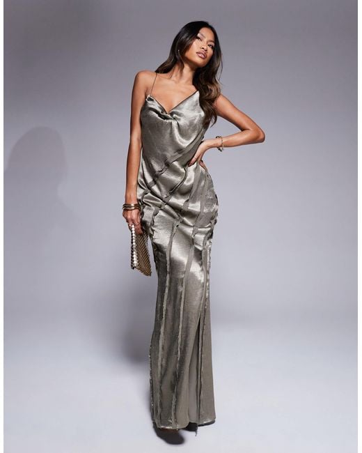 ASOS Cowl Panelled Satin Maxi Dress in Gray | Lyst